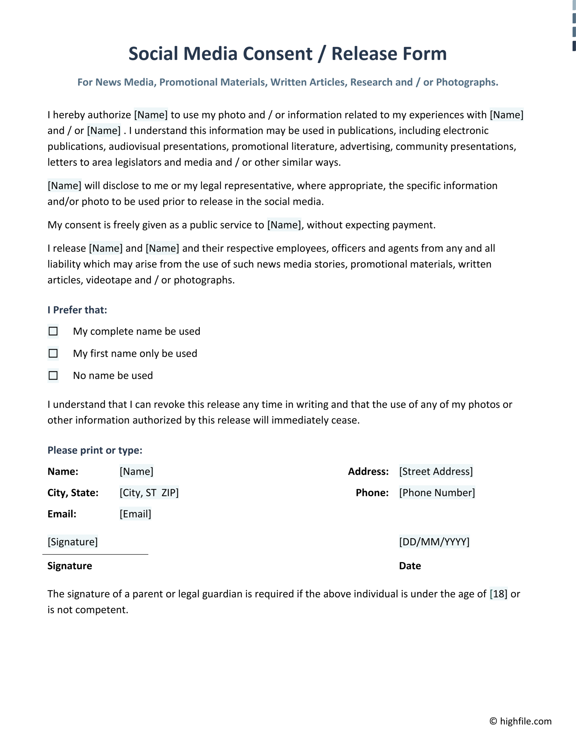 Social Media Consent Form - Word | PDF | Google Docs - Highfile