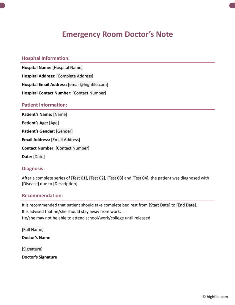 Urgent Care Doctor's Note to Return to Work - Word | Google Docs - Highfile