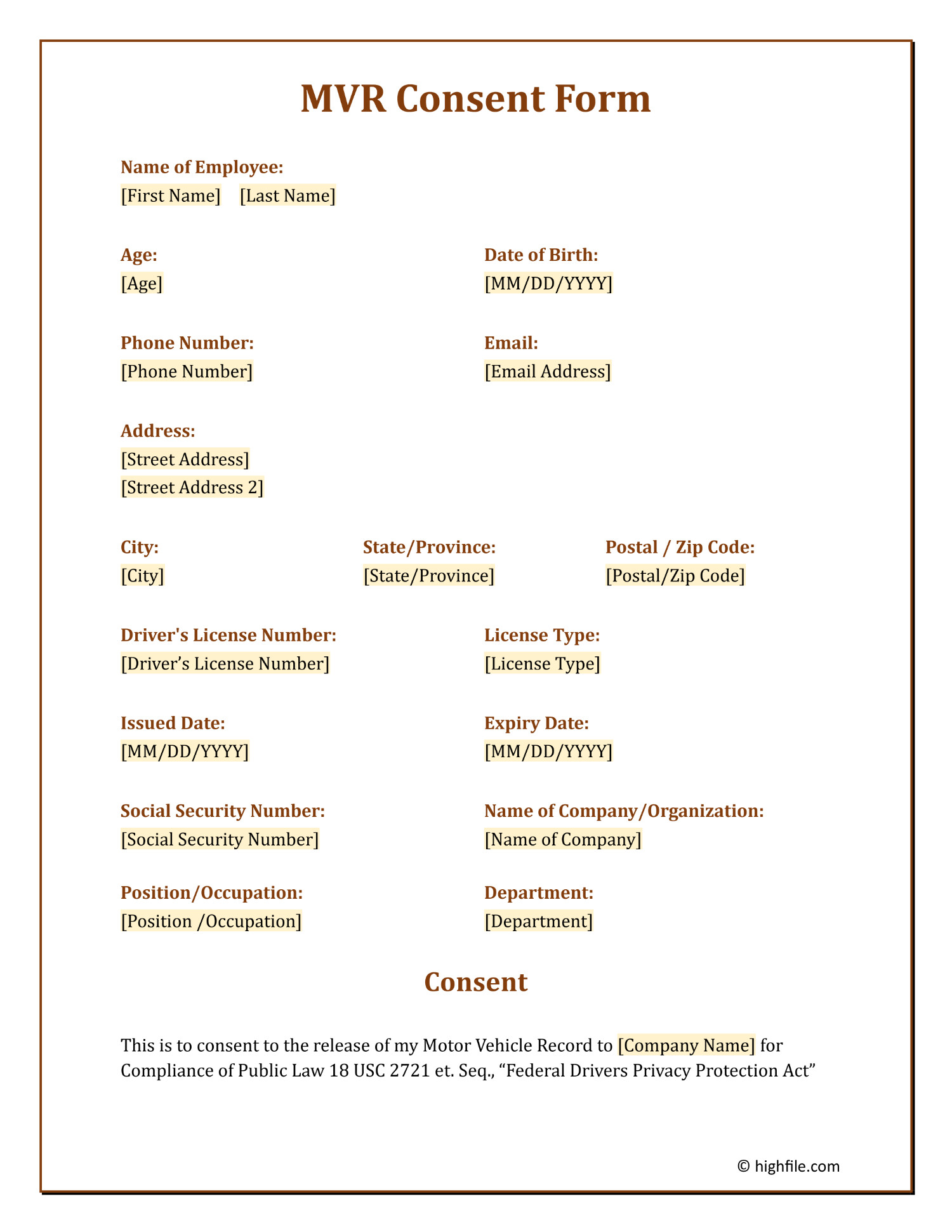 MVR Consent Form - Word | PDF | Google Docs - Highfile