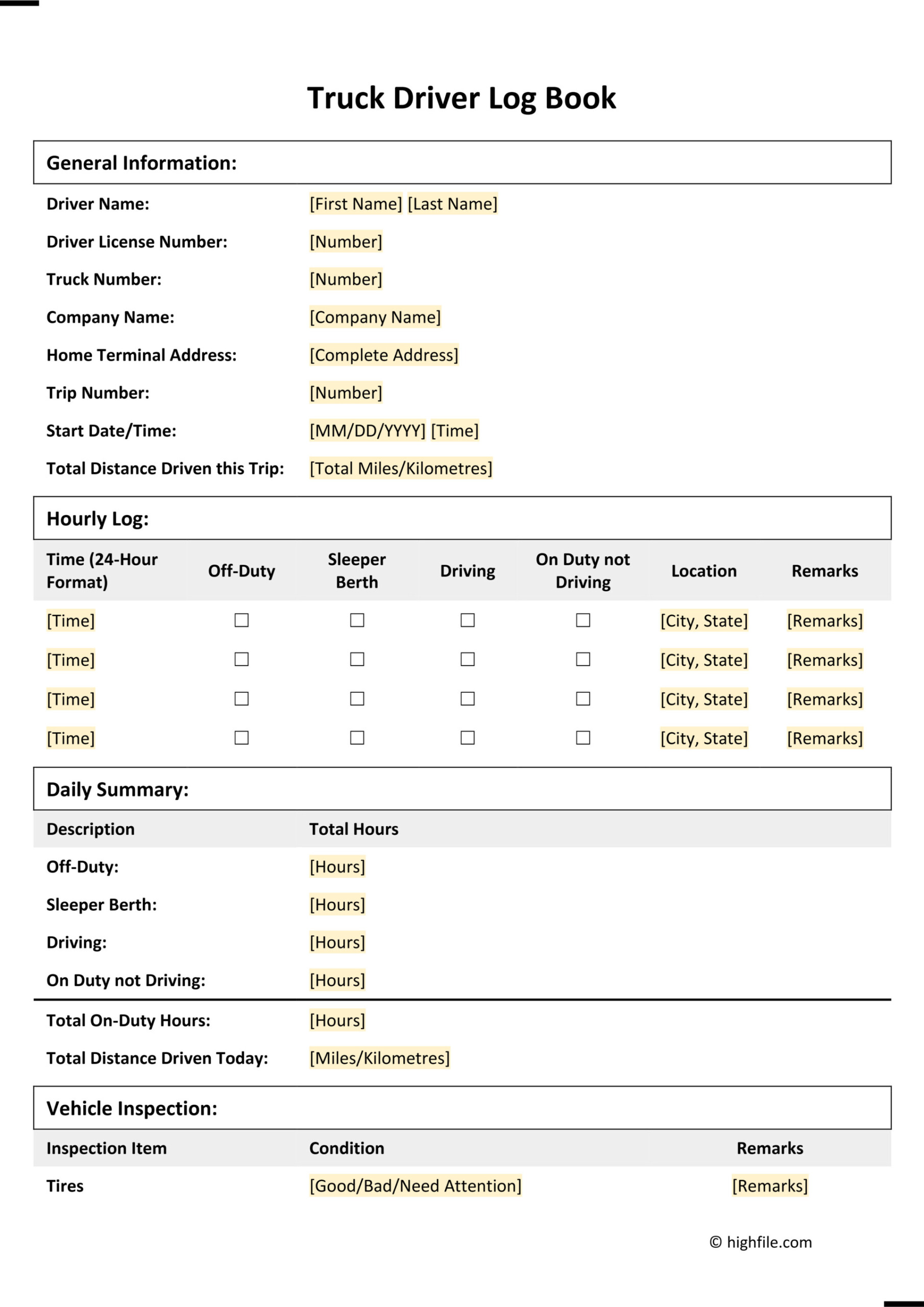 Truck Driver Log Book - Word | PDF | Google Docs - Highfile