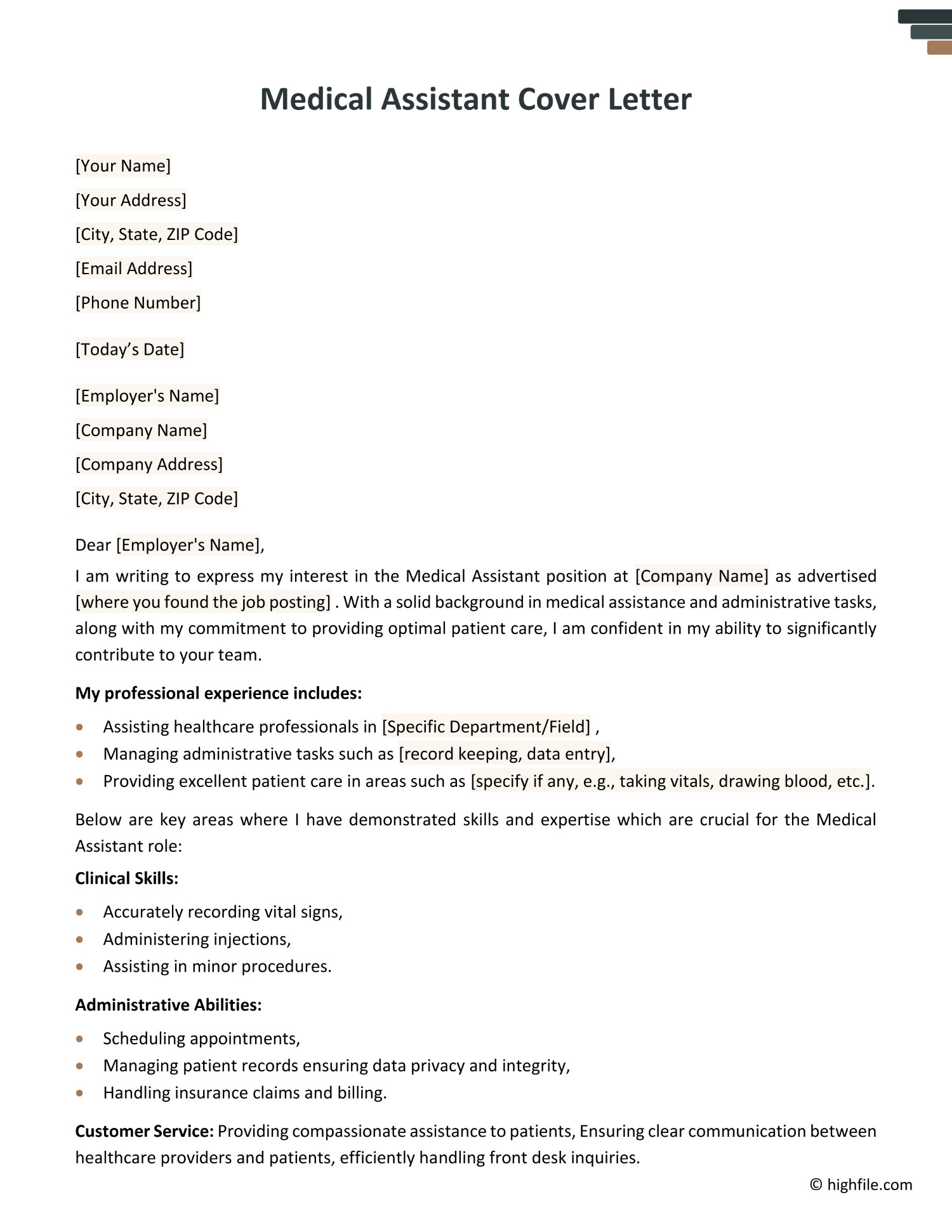 Medical Assistant Cover Letter Sample - Word | Google Docs - Highfile