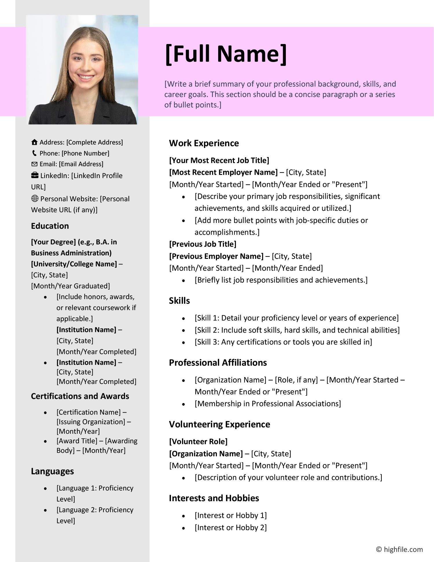 Simple Resume Format - Word | Google Docs - Highfile
