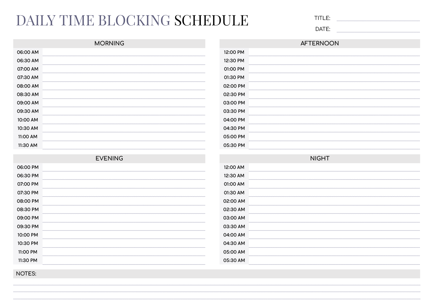 Daily Time Blocking Schedule Template - Word | Google Docs - Highfile